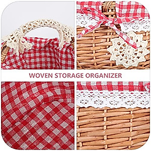 Cabilock Woven Flower Basket Rattan Picnic Basket with Liner and Handle Oval Wicker Linen Floral Storage Basket Easter Eggs Holder Kids Toy Tote for Easter Holiday Camping Home Decor Woven Planter
