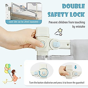 GLACER Bed Rail for Toddlers, 77” Extra Long, Height Adjustable Baby Bed Rail Guard with One-Side Lifting Design, Double Safety Locks, Safety Bed Guardrail for Kids with Side Storage Pocket (Bear)