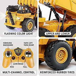 Funbud Remote Control Dump Truck for Boys Ages 6-12, RC Construction Vehicle Engineering Toys, Birthday Ideas for 7 8 9 10 11 Year Old Kids