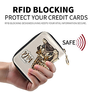 MOYYO RFID Credit Card Holder Case Cute Leopard Pug Dog Leather Printed Zipper Card Case Wallet for Women Girls