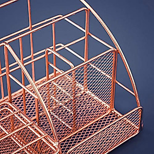 ARTISHION Desk Organizer, Office Supplies Desktop Holder, Metal Mesh Stationary Organizer Rose Gold with Drawer, Pen Pencil Holder for Office, Home, School