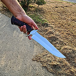 Vetus Tiger Bowie Knife| Custom handmade Survival Knife| 12C27 Stainless Steel Hunting Knife Full Tang Fixed Blade Tactical Bowie knife with Engraved Leather Sheath and Gift Box