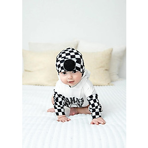 xiqaalombvt Mamas Boy Infant Baby Fall Clothes Hoodie Pullover Sweatshirt Romper Color Block Long Sleeve Romper Outfit (Mamas Boy Black Checkered, 6-12 Months)