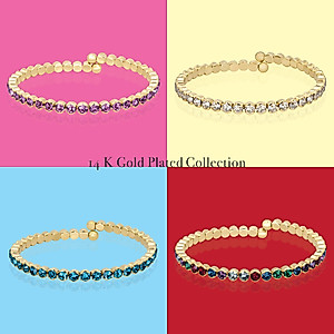 HOT JEWELRY BOX 14K Gold Plated Tennis Bracelet | Gold Bangle Jewelry Bracelets for Women | Aesthetic Accessories with Exquisite CZ and Adjustable Memory Wire for Easy Fit on Any Wrist size