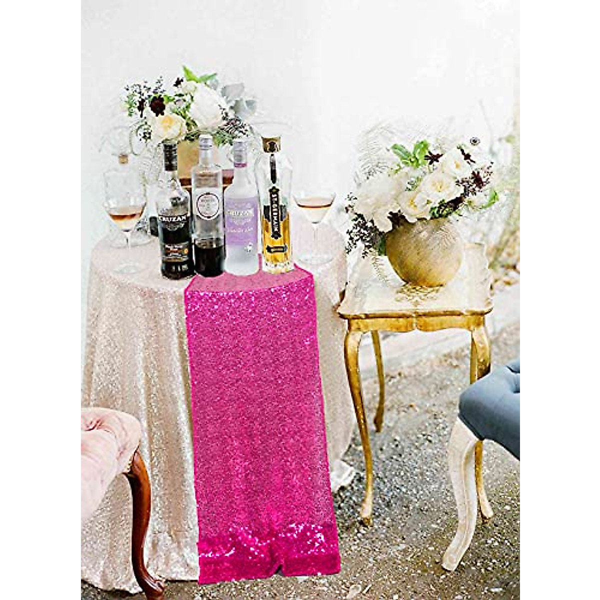 Hot Pink Table Runners Pack of 2 Home Decor Sequin Table Runner Fuchsia 12 by 108 in Wedding Graduation Party Supplies -0214S