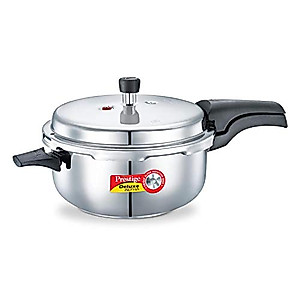 Prestige 5L Alpha Deluxe Induction Base Stainless Steel Deep Pressure Pan, 5.0-Liter, Silver