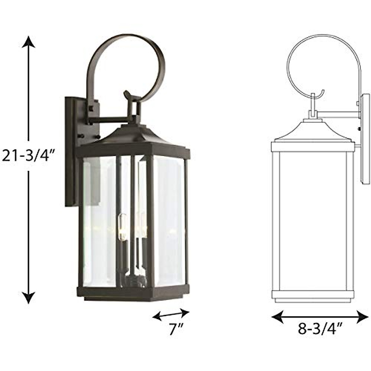 Gibbes Street Collection 2-Light Clear Beveled Glass New Traditional Outdoor Medium Wall Lantern Light Antique Bronze