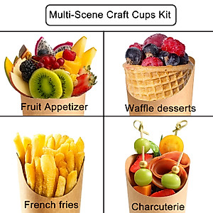 60 Sets Disposable Charcuterie Cups with Sticks and Bags, 14 oz Brown Kraft Paper Snack Boxes Appetizers Cup French Fry Holder with Cocktail Skewers Toothpicks Tooth Picks(60 Cups+60 Bags+200 Sticks)