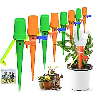 Update Automatic Plant Watering Devices, Universal Self Watering Spikes with Slow Release Control Valve Switch System Suitable for All Bottles, Vacation Drip Irrigation Watering Gardens& Lawn (12PCS)