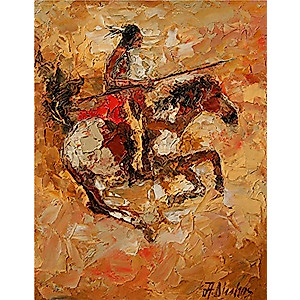 (SOLD) Chasing Buffalo - Equine horse painting by internationally renown painter Andre Dluhos