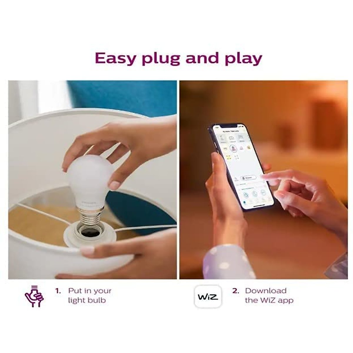 PHILIPS Color and Tunable White A19 LED 60W Equivalent Dimmable Wi-Fi Wiz Connected Smart LED Light Bulb, Easy Control with App or Voice, Works with Alexa, Google Assistant, Siri Shortcuts (4-Pack)