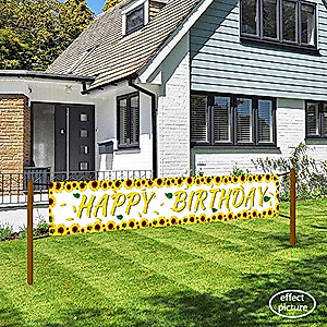 Ushinemi Sunflower Birthday Party Decorations, Sunflower Theme Happy Birthday Banner Decor, 9.8x1.6 Feet