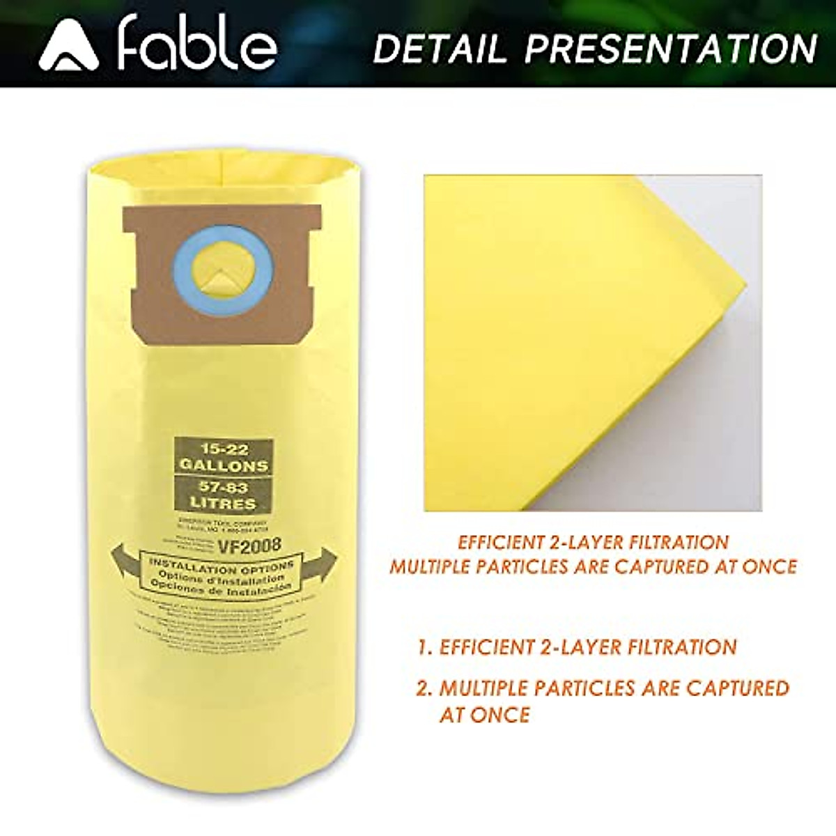 5 Pack Replacement Bags Compatible with shop vec 15-22 Gallon Type J - 90673, Type G - 9066300, VF2008, Craftsman CMXZVBE38769, Upgraded Multi-Layer Fine Dust Collection Bags