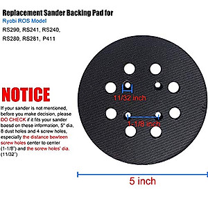 5" Hook and Loop Replacement Backing Pad for Ryobi #300527002 - Compatible with Ryobi RS290, RS241, RS240, RS280/RS280VS, RS281VS, P411 Random Orbit Sander