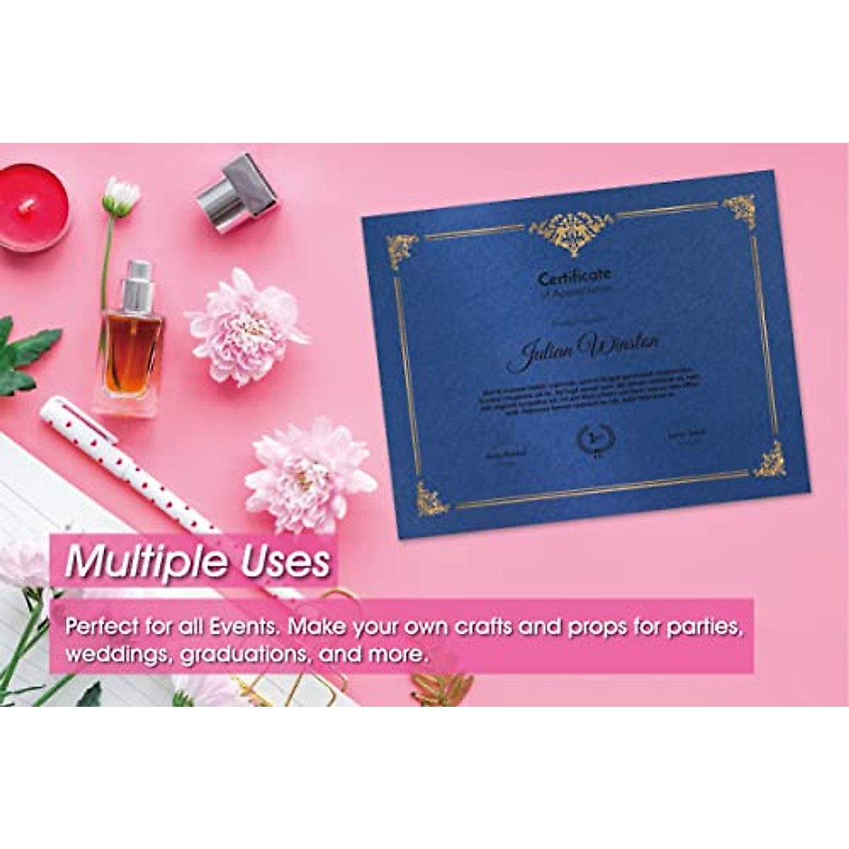 Navy Blue Shimmer Paper - 100-Pack Metallic Cardstock Paper, 92 lb Cover, Double Sided, Printer Friendly - Perfect for Weddings, Birthdays, Craft Use, Letter Size Sheets, 8.5 x 11 Inches