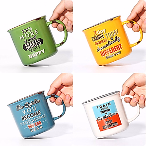 LIFVER 18 oz Coffee Mugs Set of 4, Large Ceramic Soup Mugs for Coffee, Tea, Retro Style Funny Coffee Mugs with Saying, Housewarming Christmas Gifts, White Elephant Gifts for Adults