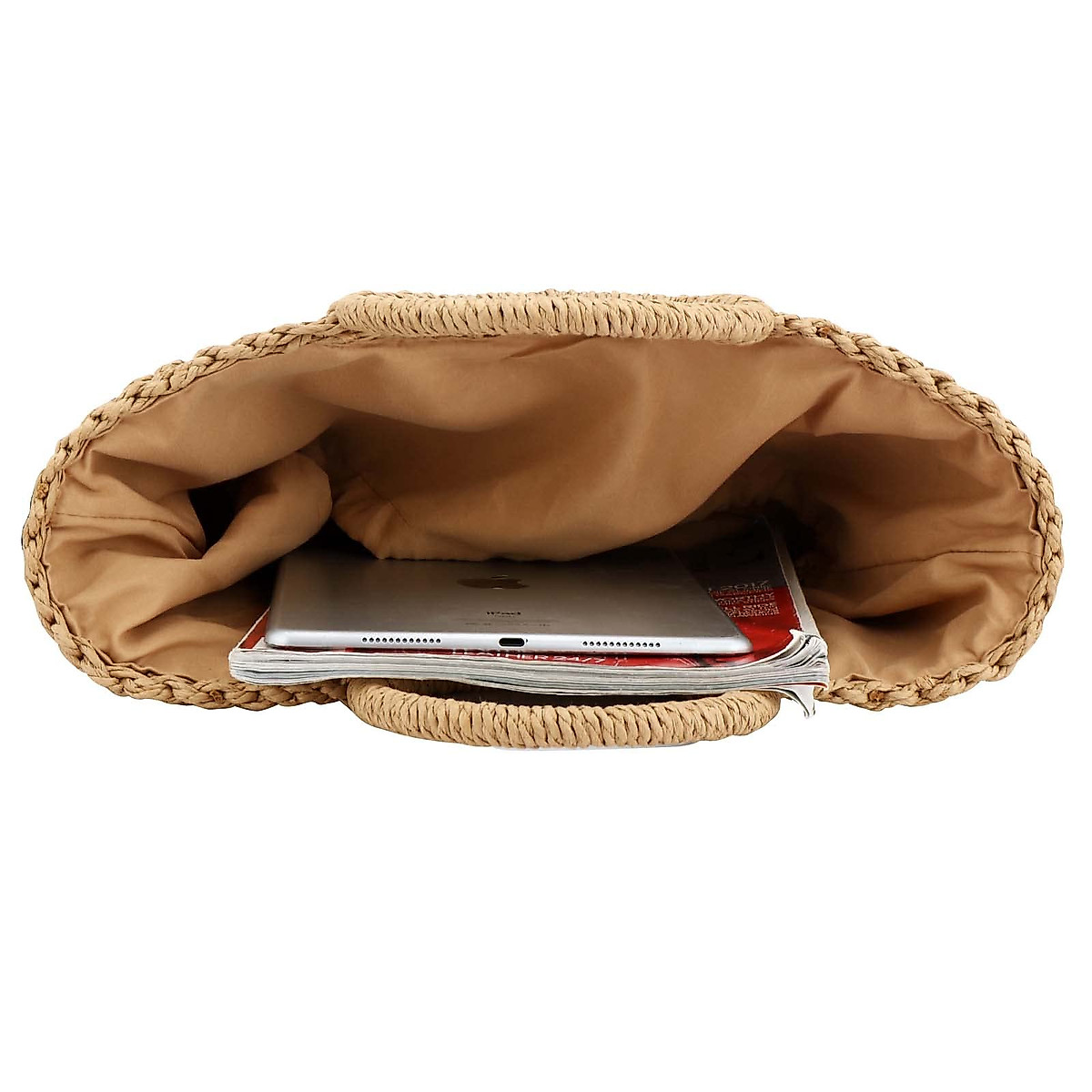 Summer Rattan Bag for Women Straw Hand-woven Top-handle Handbag Beach Sea Straw Rattan Tote Clutch Bags (Beige)