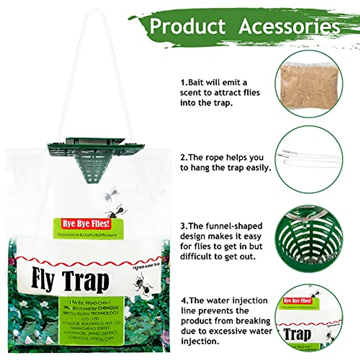 Dwcom 6 Packs Large Fly Traps Outdoor, Fly Bags Ranch Fly Trap Fly Catcher Fly Killer, Fly Repellent Control for Outdoor Farm/Orchard
