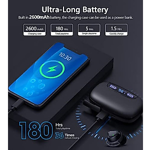 Lankey Pro Ear Buds Wireless,Bluetooth Headphones,180H Playtime Ear Buds with Microphone, IPX8 Waterproof in Ear Headphones with Digital Display,Touch Control for Sports,Work,Gym(Black)