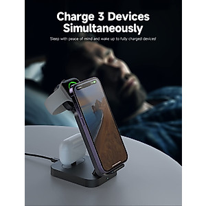 Conido Wireless Charging Station, 18W Fast 3 in 1 Wireless Charging Station for Multiple Devices Apple, Wireless Charger Stand for iPhone Apple Watch Airpods, iPhone Charging Station Dock Black