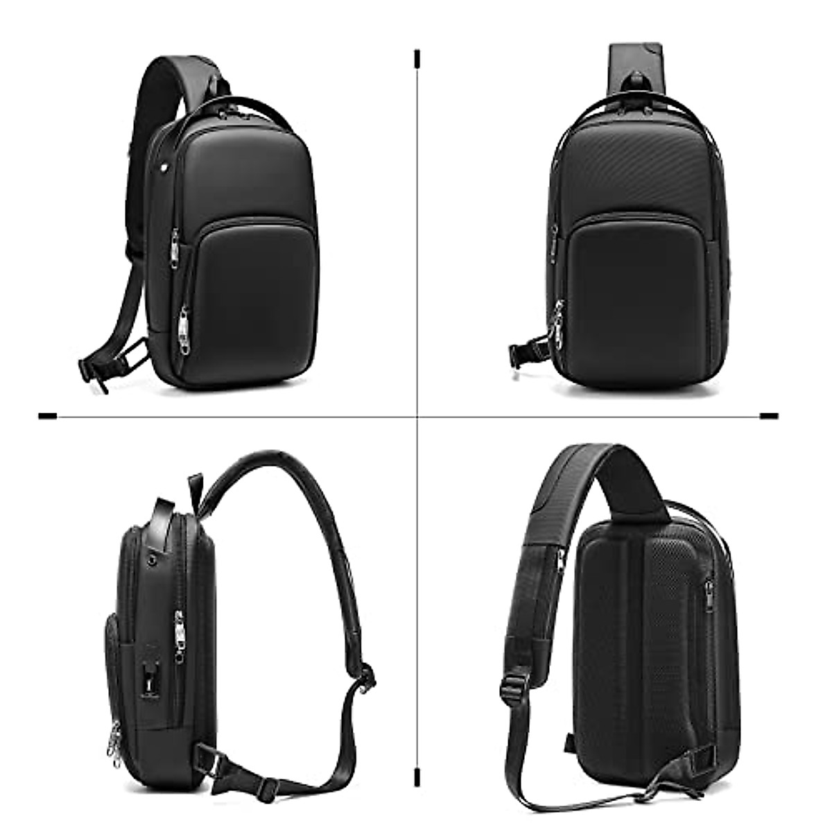 SSWEISIKER Sling Bag for Men, Men's Shoulder Bag and Chest Bag, Waterproof Small Crossbody Backpack with Multiple Pockets & USB Charging Port for Sports, Gym and Travel, Anti-theft & Minimalist, Black
