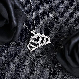 Elmas 0.05CT Round White Diamond 925 Sterling Silver Crown Pendant Necklace for Women