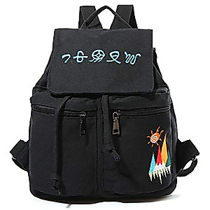Canvas Backpack Purse for Women Men, Fashion Embroidery Casual Backpack Casual Travel Rucksack (Black)