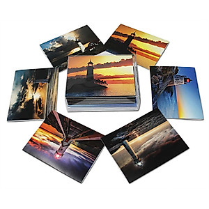 Small World Greetings Lighthouse Sunsets Notecards 12 Count - Blank Inside with Envelopes - Nature Stationery - Thank You, Birthday, Thinking Of You, and More - A2 Size (5.5”x4.25”)
