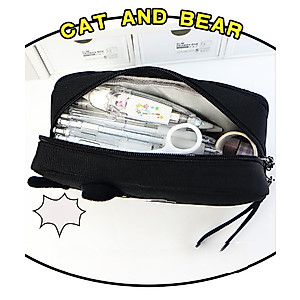 KGJGFX Doubel Layer Large Capacity Pencil Case with Embroidered Cats Grid Compartment of Pen Slots in Black & White Pen Holders Pen Pouch (Beige Cat with 3 Layers)