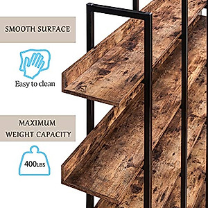 Lifeand 5-Tier Bookshelf Home Office Open Bookcase,Vintage Industrial Style Shelf with Metal Frame, MDF Board,Brown