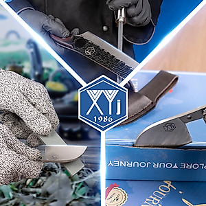 XYJ Japanese Chef Knife With Knife Guards Protector,Sharpener Rod,Carving Brisket Knives,Camping Butcher Kitchen Knives,Curved Full Tang (14.5 Inch)