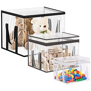 3 Pcs Clear Storage Bags for Toys, Reusable Clear Toy Organizer Bags with Zipper, Waterproof Bags for Building Blocks, Board Games,Puzzle, Kids Books, Clothes