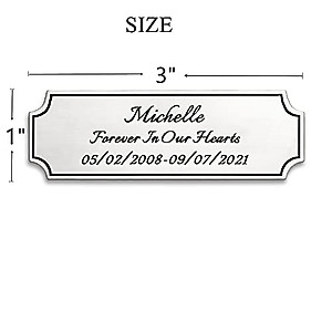3"W x 1"H, Custom Elegant Engraved Plate, Personalized Memorial Name Plate for Trophy, Frames, Urn, Brass or Stainless Steel Laser Engraved Plaque with Adhesive Backing or Screws (Silver, Gold)