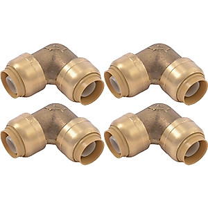 SharkBite 1/2 Inch 90 Degree Elbow, Pack of 4, Push to Connect Brass Plumbing Fitting, PEX Pipe, Copper, CPVC, PE-RT, HDPE, U248LFA4