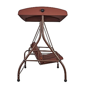 VEVOR 3-Seat Patio Swing Chair, Converting Canopy Swing, Outdoor Patio Porch with Adjustable Canopy, Removable Thick Cushion and Alloy Steel Frame, for Balcony, Backyard, Poolside, Brown