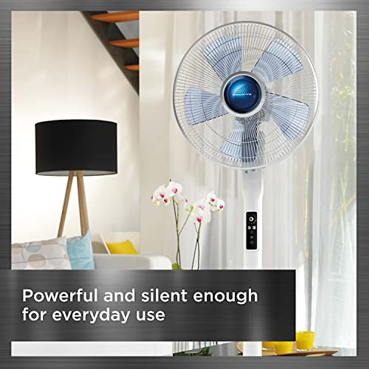 Rowenta Turbo Silence Standing Floor Fan with Remote 53 Inches Ultra Quiet Fan Oscillating, Portable, 5 Speeds, Indoor, Refresh Up to 23-Feet VU5870