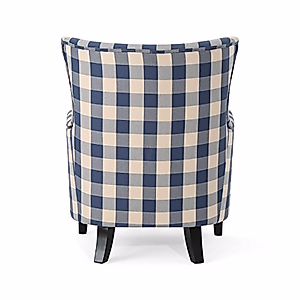 Christopher Knight Home Oliver Farmhouse Armchair, Checkerboard, Polyester and Birch Wood, Blue Floral