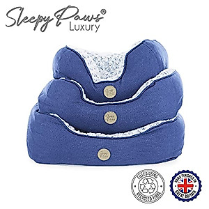 Sleepy Paws Ancol Square Bed for Dogs Navy and Iced Plush 70 x 60cm,Blue