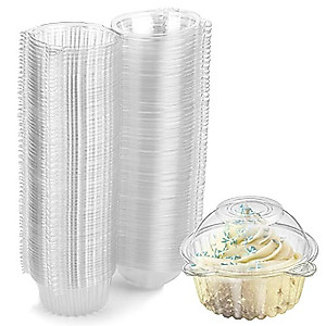 Bekith 150 Pack Individual Cupcake Holder, Thick Clear Plastic Dome Single Cupcake Carrier Muffin Container Holders Cases Boxes Cups for Sandwich, Hamburgers, Fruit, Salad, Party Favor Cake