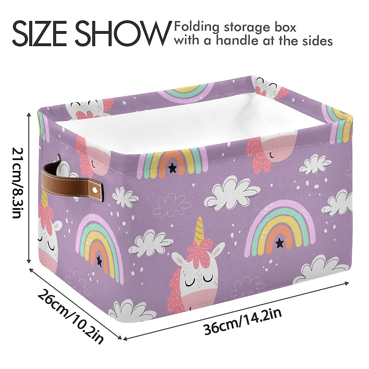 Unicorn Rainbow Cloud Storage Basket Collapsible Storage Bins Cubes Box Toy Chest Fabric Clothes Hamper Gift Baskets for Shelves Office Home Nursery Shoes with Leather Handles