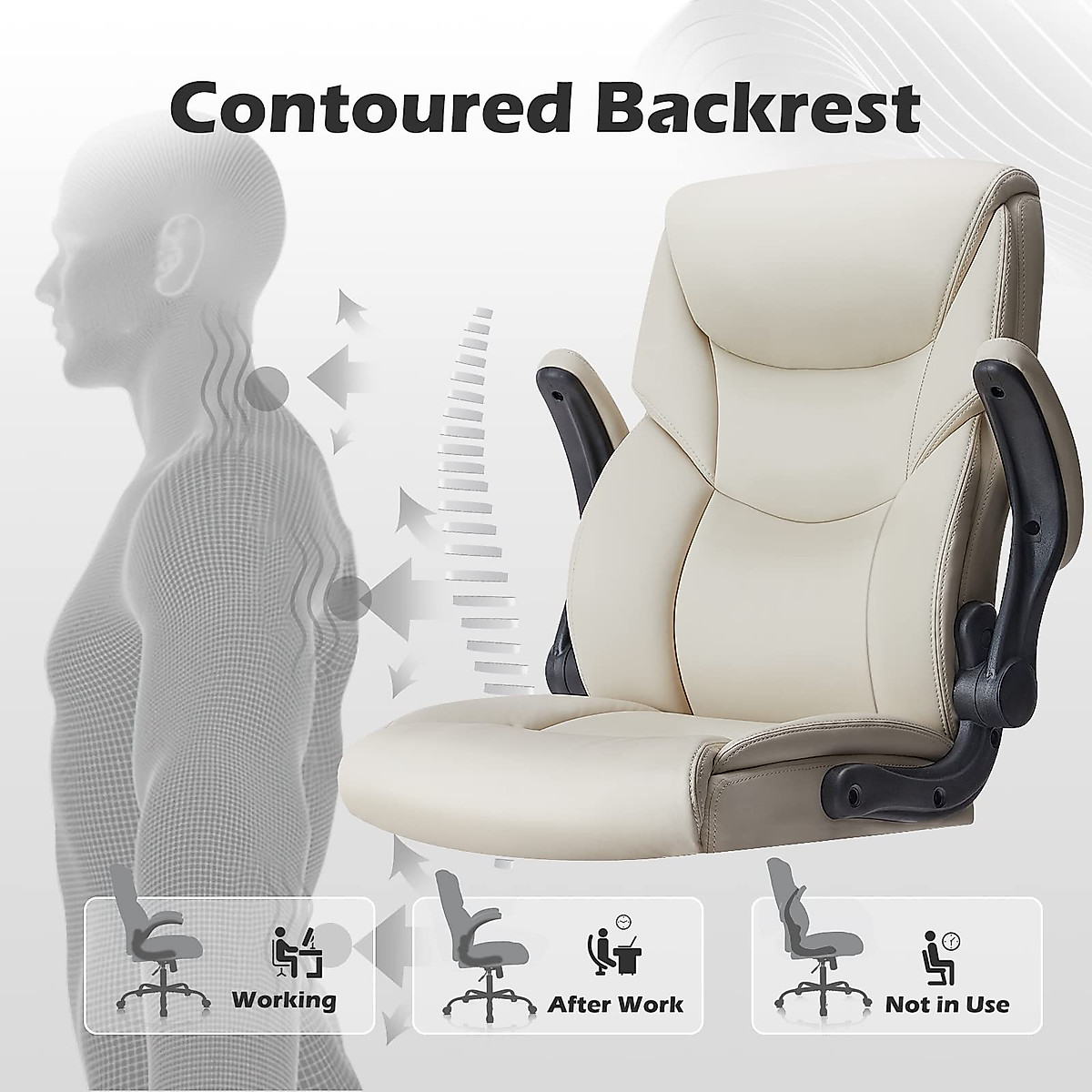 Executive Office Chair – Ergonomic Adjustable Computer Desk Chairs with High Back Flip-up Armrests, Swivel Task Chair with Lumbar Support, Bonded Leather