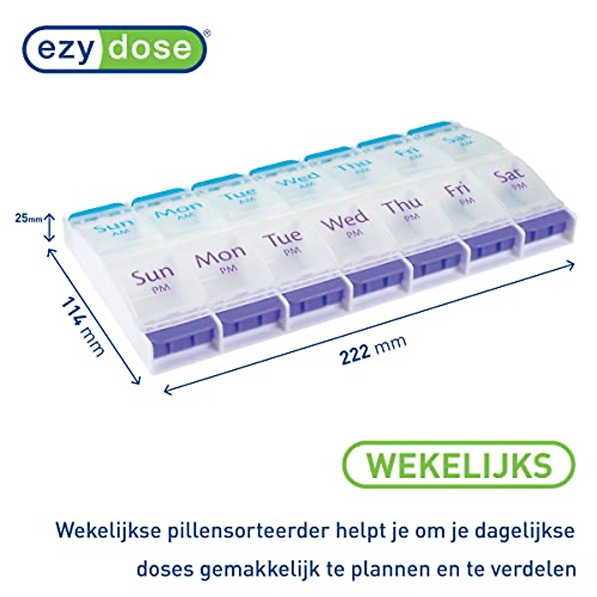 EZY DOSE Push Button (7-Day) Pill, Medicine, Vitamin Organizer | Weekly, 2 Times a Day, AM/PM | Large Compartments | Arthritis Friendly | Clear Lids