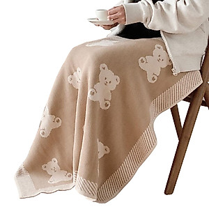 Yuehuam Baby Blanket Knitted Bear Soft Cotton Blanket for Infants Toddler Boys and Girls Size 33 x 43 inches, Small Bear