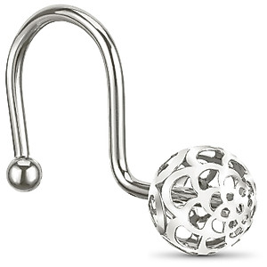 Chictie Nickel Shower Curtain Hooks - Decorative Shower Curtain Rings,Set of 12 Silver Metal Rustproof Shower Hangers for Bathroom Curtains Rods Hollow Ball Design