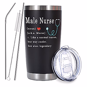 EchoMaven Nurse Gifts for Men, Male Nurse Gifts Ideas for Nurse Week, 20oz Male Nurse Stainless Steel Travel Tumbler with Lid, Nurse Practitioner Gifts Christmas Birthday Gifts for Son Friends, Black