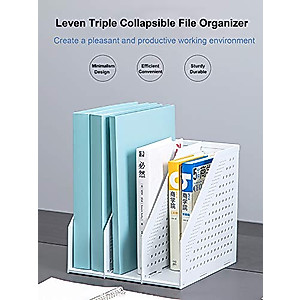 Leven/Deli Collapsible Magazine File Holder/Desk Organizer for Office Organization and Storage with 3 Vertical Compartments