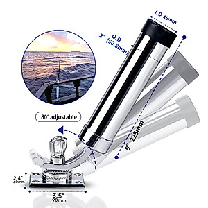 All Angle Deck-Mount Adjustable Fishing Rod Holder - 360° Adjustable - Flange Mount 90 Degrees, Marine Quality (Square Base)