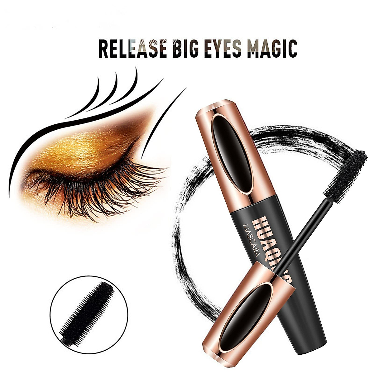 3 Pack HuaQing 5D Voluminous Fiber Mascara,Black Volume and Length Waterproof Smudge-proof Natural No Clumping Smudging Lasting All Day