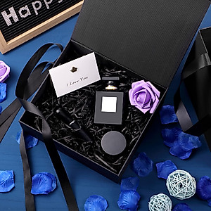 Gift Box 8 x 7 x 3 Inch,Valentines Day Present Box with Lid Paper Bridesmaids Proposal Box with Present Bag Card Ribbon Paper Filler,Gift Boxes for Presents,Wedding Birthdays Gift Packging (Black)