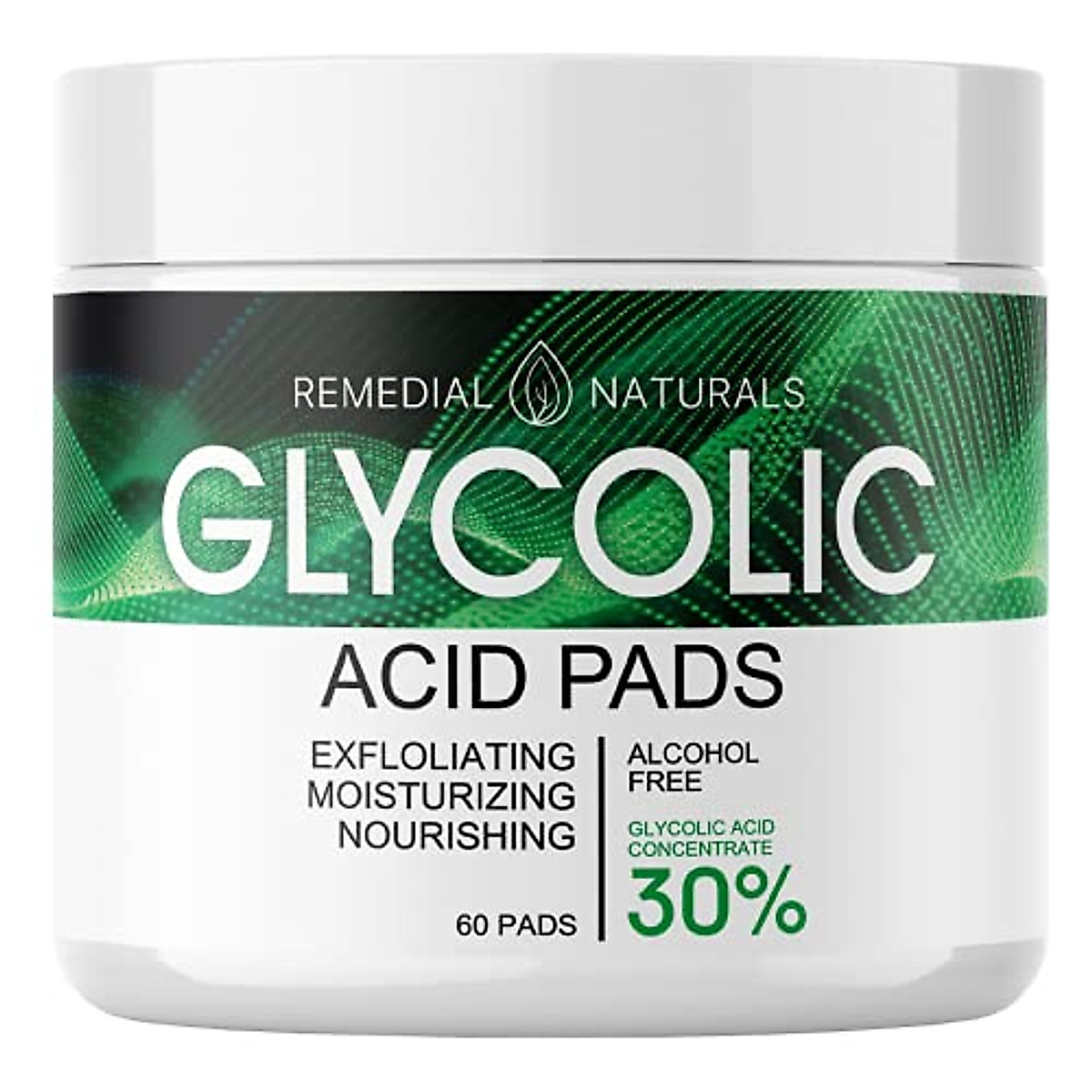 Glycolic Acid Resurfacing Pads for Face and Body - 30% Exfoliating Facial Peel - Vitamins B5 C E, Green Tea - Glycolic Acid Face Wash – 60 Pre-Moistened Cotton Pads for Face Cleansing and Peeling
